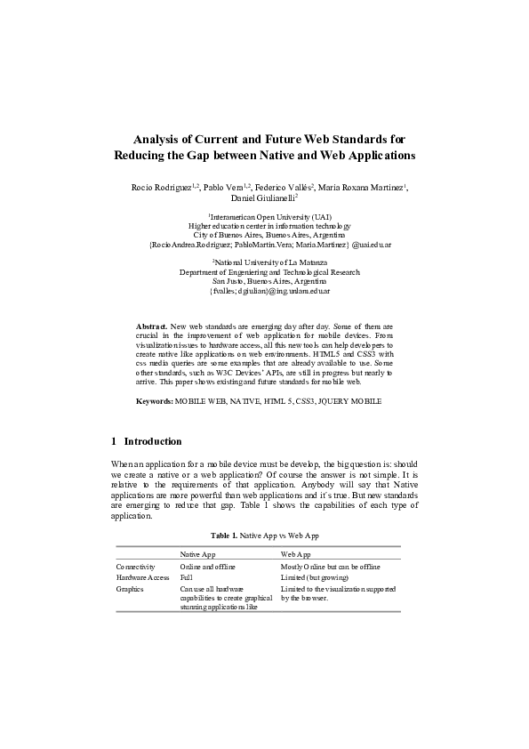 Pdf Analysis Of Current And Future Web Standards For Reducing The Gap Between Native And Web