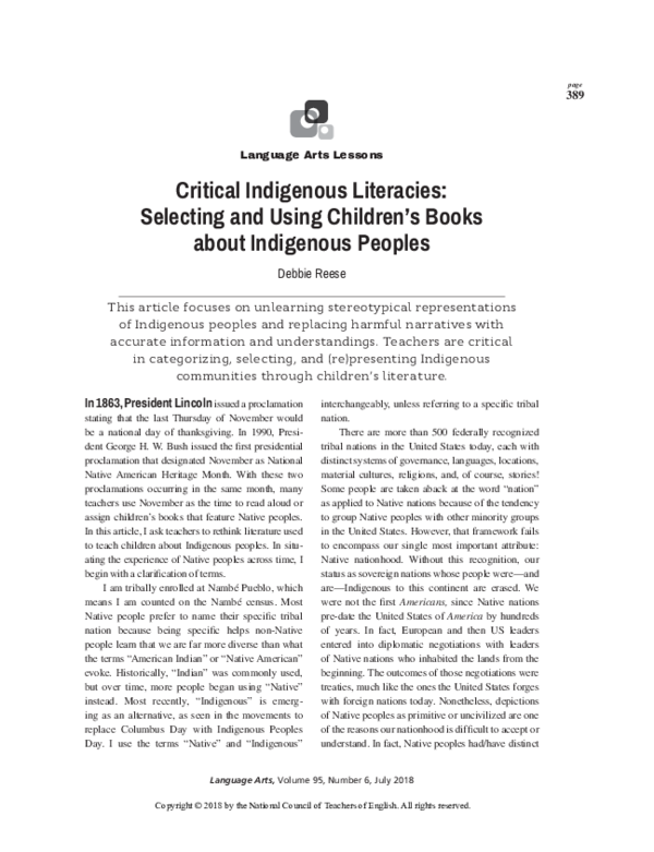 (PDF) Critical indigenous literacies: Selecting and using Children's ...