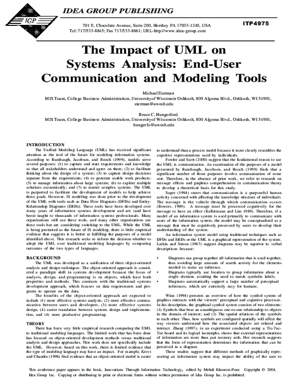 (PDF) The Impact of UML on Systems Analysis: End-User Communication and Modeling Tools