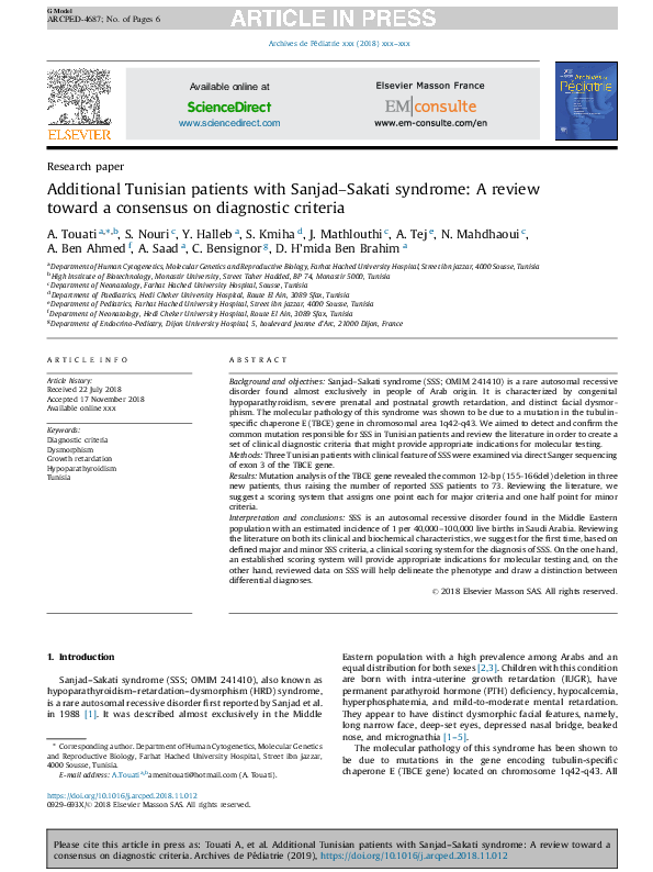 (PDF) Additional Tunisian patients with Sanjad–Sakati syndrome: A ...