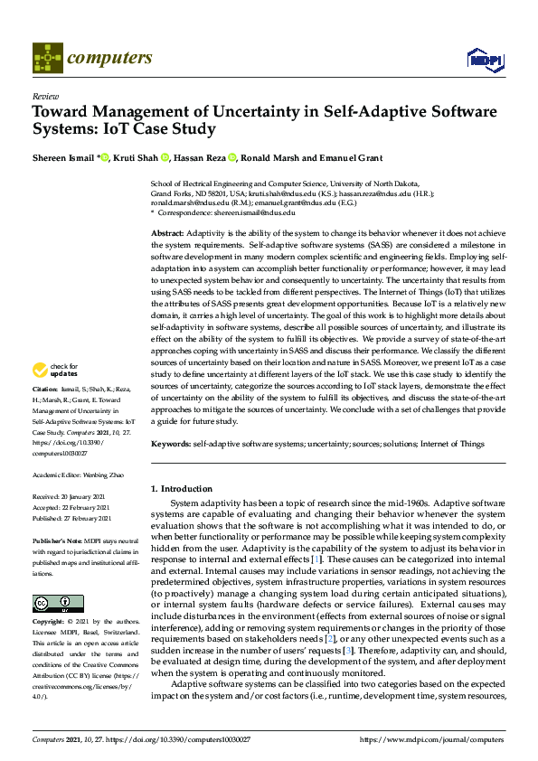 (PDF) Toward Management of Uncertainty in Self-Adaptive Software Systems: IoT Case Study