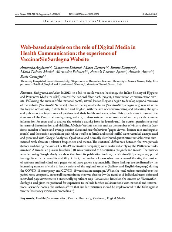 (PDF) Web-based analysis on the role of Digital Media in Health Communication: the experience of ...