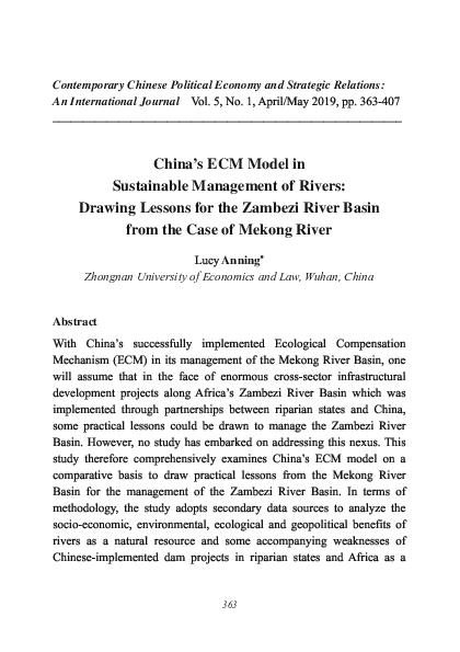 (PDF) China's ECM Model in Sustainable Management of Rivers: Drawing Lessons for the Zambezi ...
