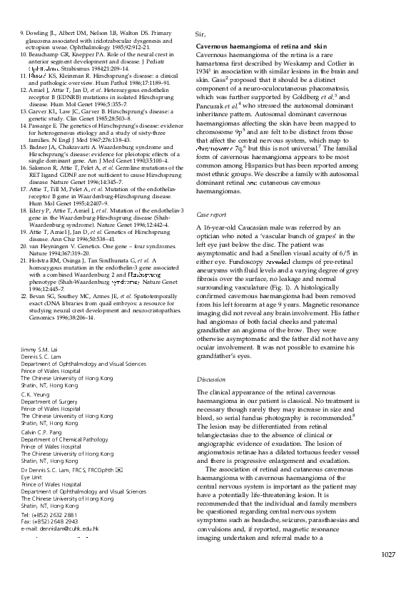 (PDF) Cavernous haemangioma of retina and skin