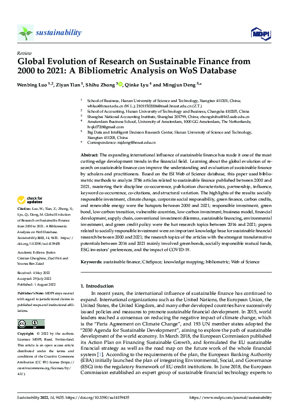 (PDF) Global Evolution of Research on Sustainable Finance from 2000 to ...