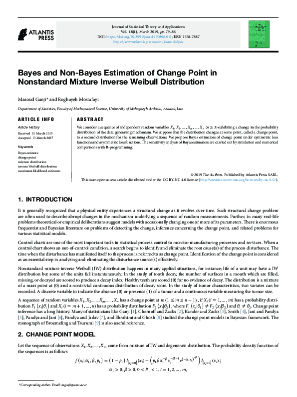 (PDF) Bayes and Non-Bayes Estimation of Change Point in Nonstandard Mixture Inverse Weibull ...