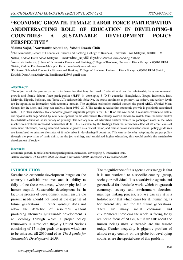 (PDF) “Economic Growth, Female Labor Force Participation Andinteracting ...