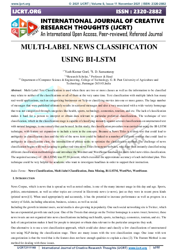 (PDF) Multi-Label News Classification Using Bi-LSTM