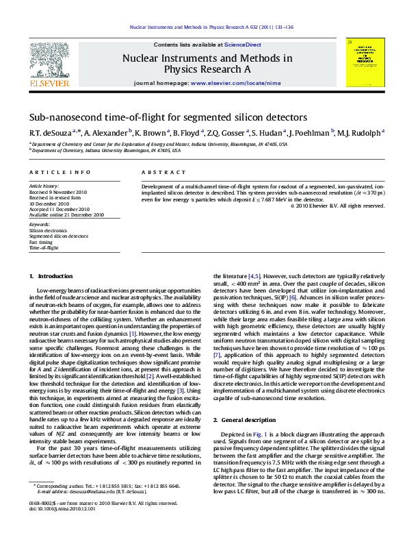 Pdf Sub Nanosecond Time Of Flight For Segmented Silicon Detectors