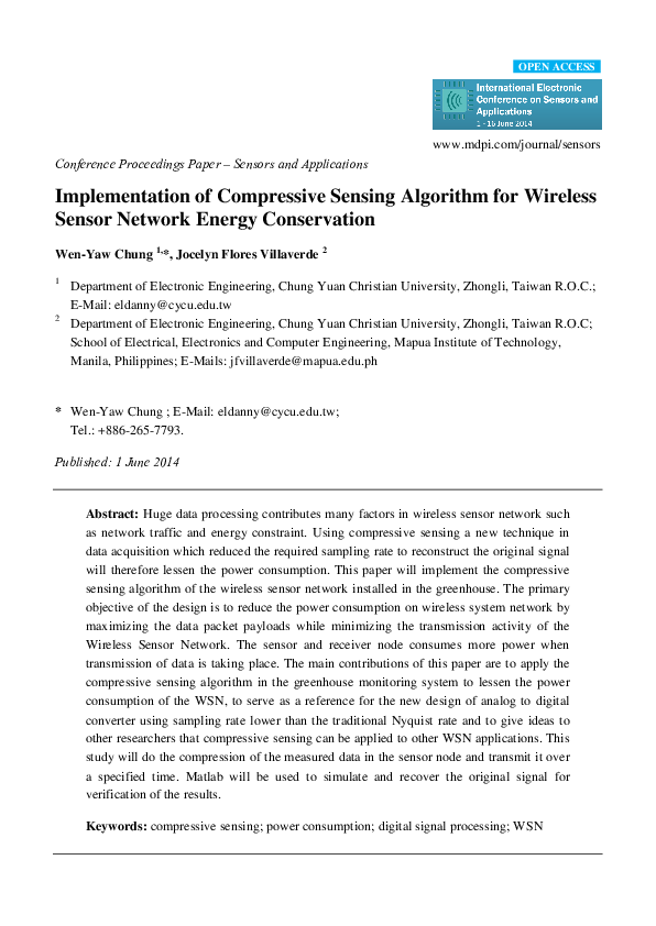 Pdf Implementation Of Compressive Sensing Algorithm For Wireless Sensor Network Energy