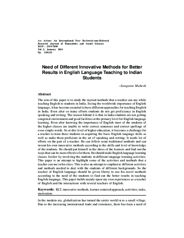 (PDF) Need of Different Innovative Methods for Better Results in English Language Teaching to ...