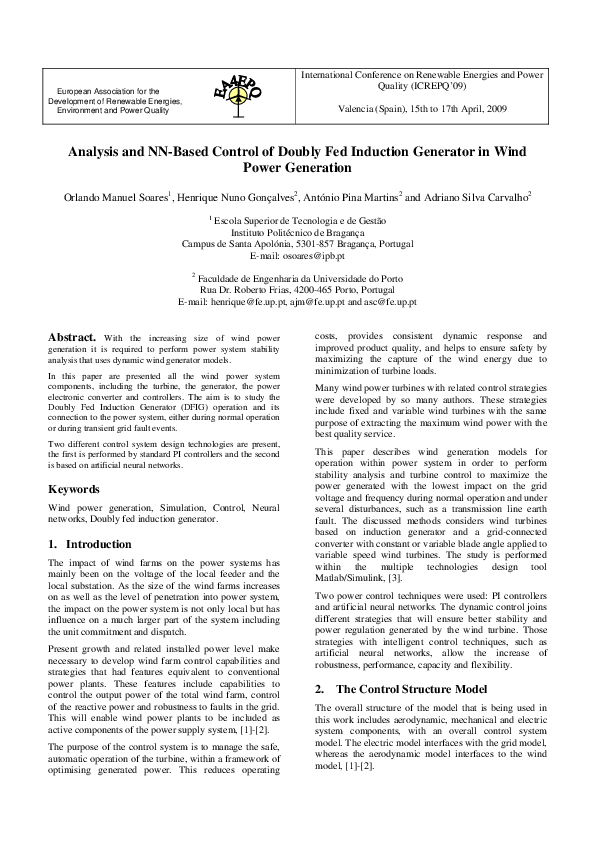 (PDF) Analysis and NN-based control of doubly fed induction generator in wind power generation