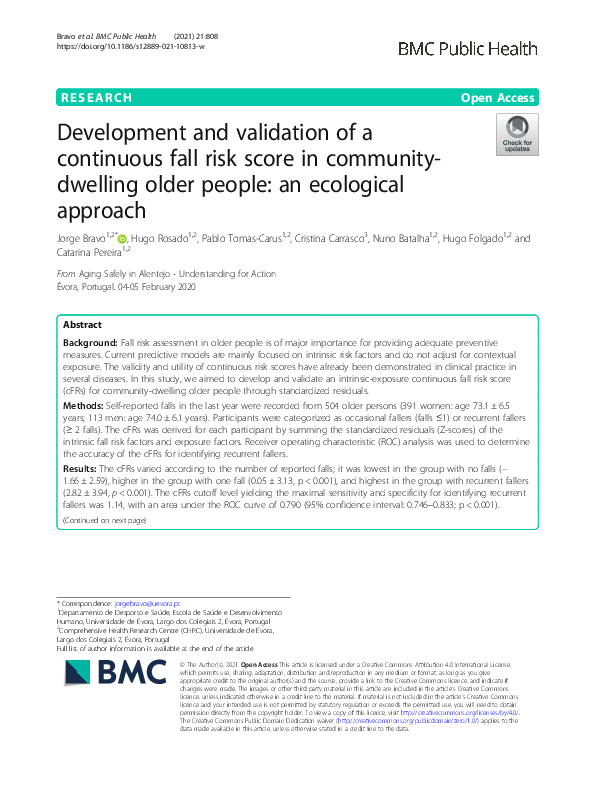 (PDF) Development and validation of a continuous fall risk score in ...