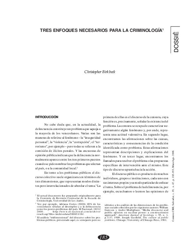 (PDF) Tres Enfoques Necesarios Para La Criminología