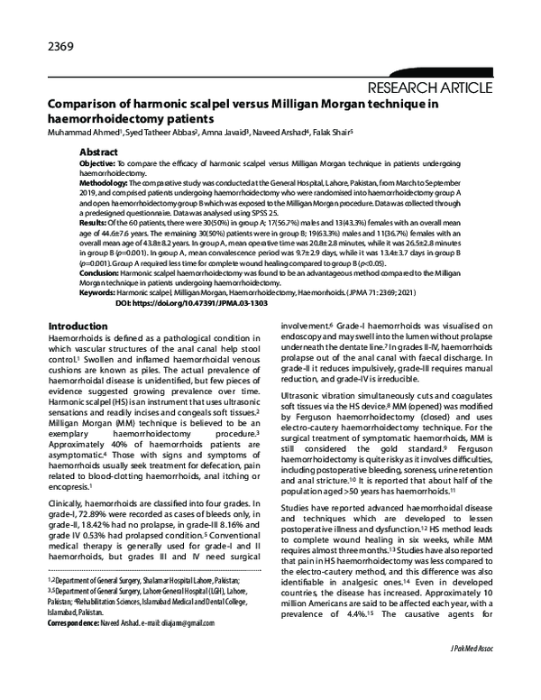(PDF) Comparison of harmonic scalpel versus Milligan Morgan technique ...