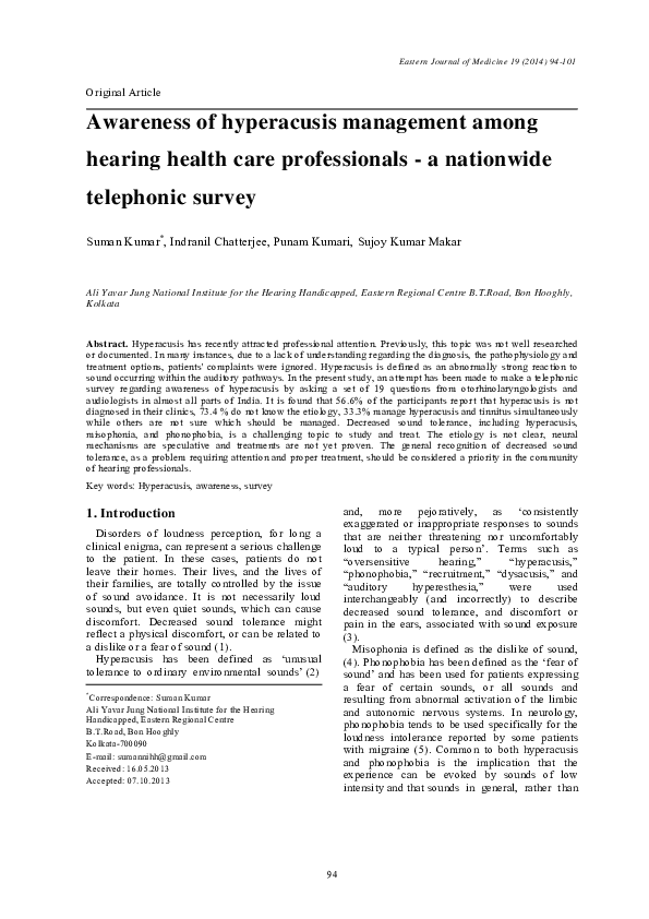 (PDF) Awareness of Hyperacusis Management Among Hearing Health Care ...