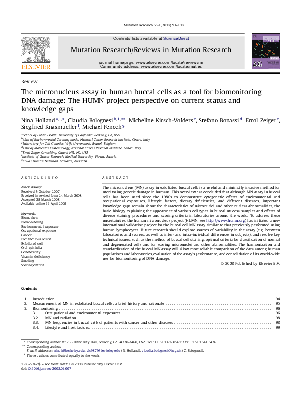 (PDF) The micronucleus assay in human buccal cells as a tool for ...