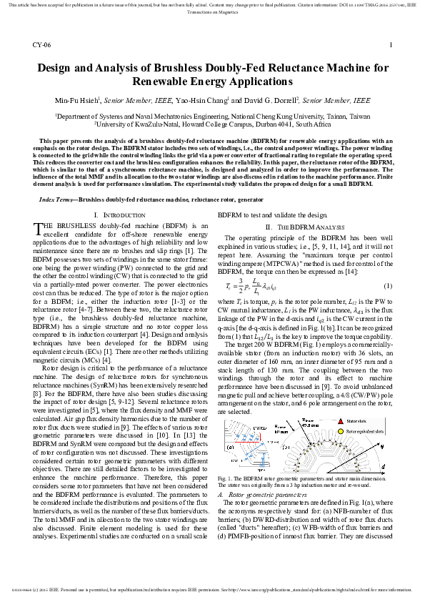 (PDF) Design and Analysis of Brushless Doubly Fed Reluctance Machines