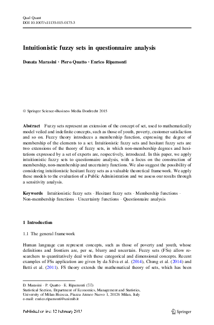 (PDF) Intuitionistic fuzzy sets in questionnaire analysis