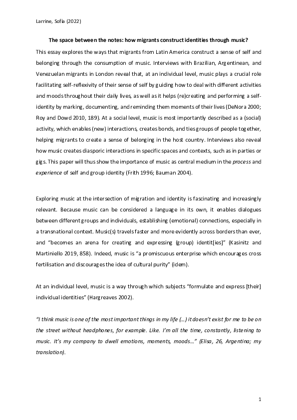 (PDF) The space between the notes: how migrants construct identities ...