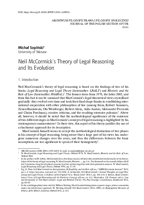 (PDF) Neil McCormick’s Theory of Legal Reasoning and Its Evolution