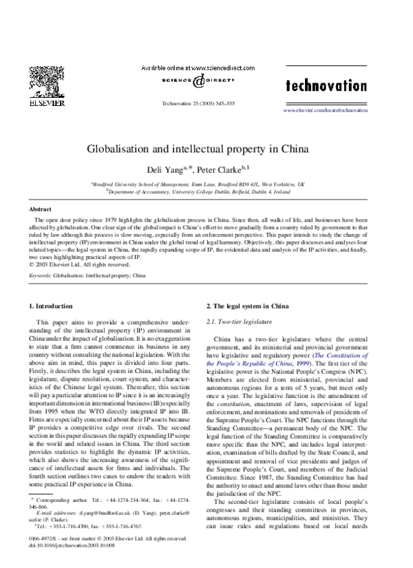 (PDF) Globalisation and intellectual property in China