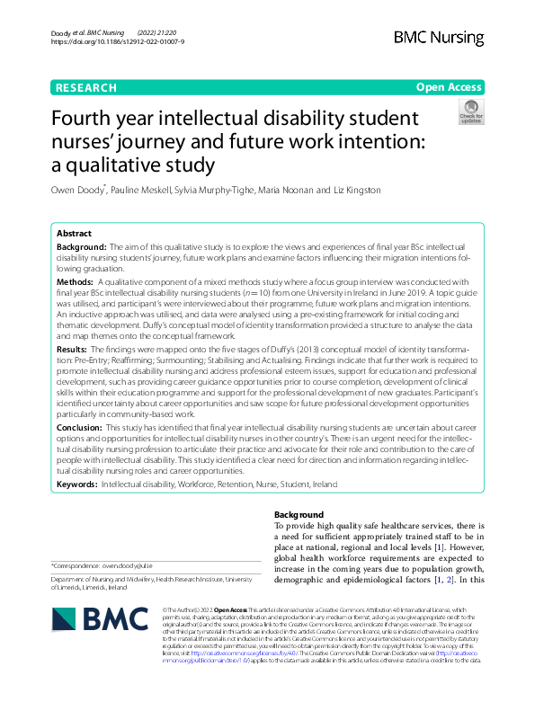 (PDF) Fourth Year Intellectual Disability Student Nurses’ Journey and Future Work Intention: A ...