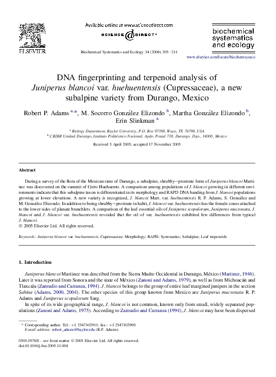 (PDF) DNA fingerprinting and terpenoid analysis of Juniperus blancoi ...