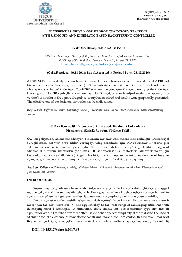 (PDF) Differential Drive Mobile Robot Trajectory Tracking with Using Pid and Kinematic Based ...