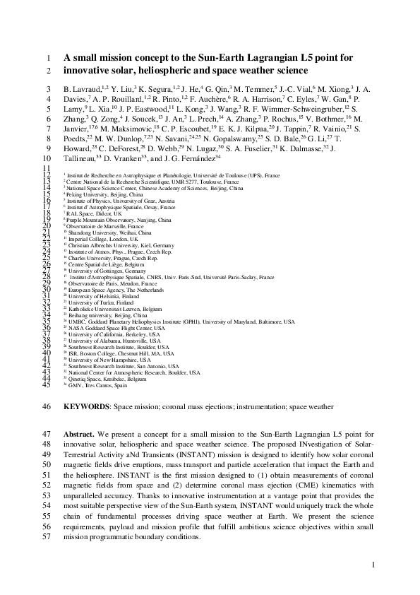 (PDF) A small mission concept to the Sun–Earth Lagrangian L5 point for ...