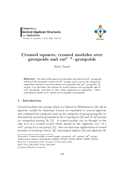 (PDF) Crossed squares, crossed modules over groupoids and cat1−2−groupoids