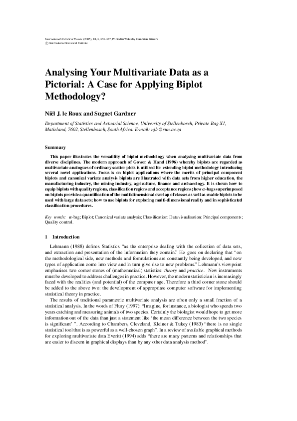 (PDF) Analysing Your Multivariate Data as a Pictorial: A Case for Applying Biplot Methodology?