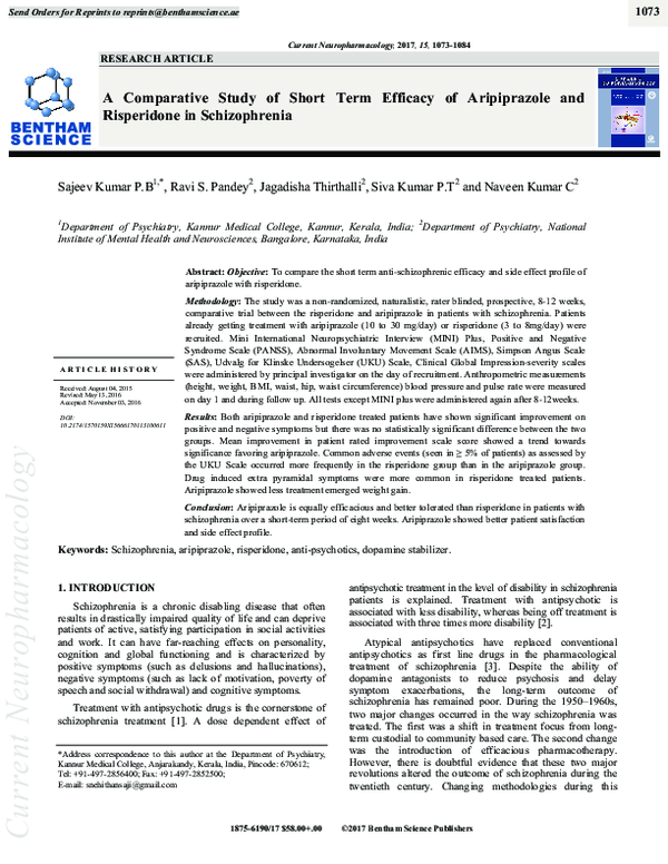 (PDF) A Comparative Study Of Short Term Efficacy Of Aripiprazole And ... (PDF) A Comparative Study Of Short Term Efficacy Of Aripiprazole And ...