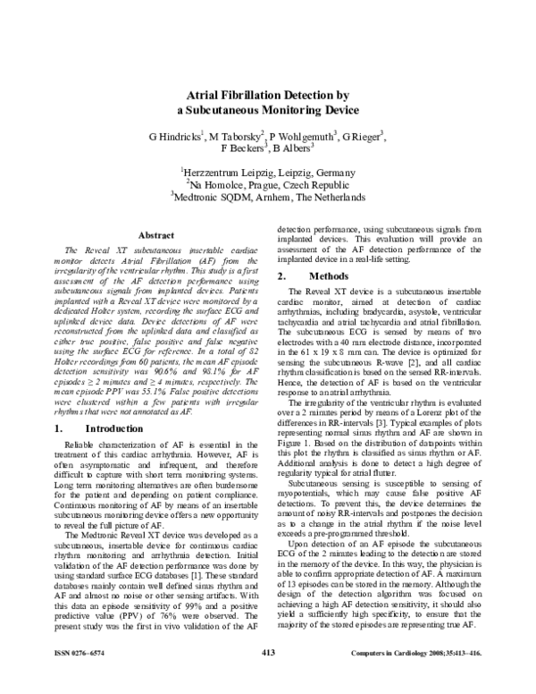 Pdf Atrial Fibrillation Detection By A Subcutaneous Monitoring Device