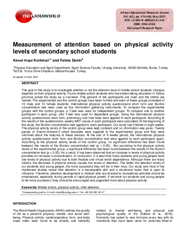 (PDF) Measurement of attention based on physical activity levels of ...