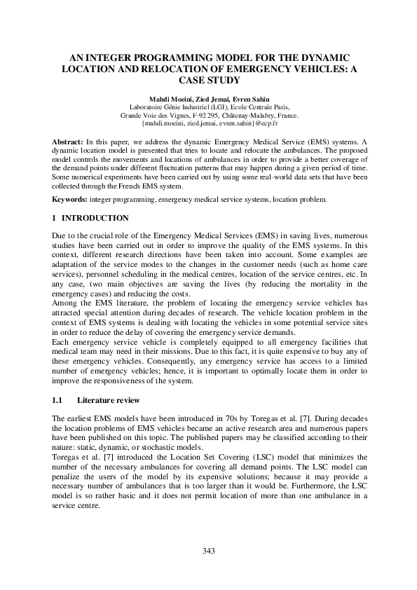 (PDF) An Integer Programming Model for the Dynamic Location and Relocation of Emergency Vehicles ...