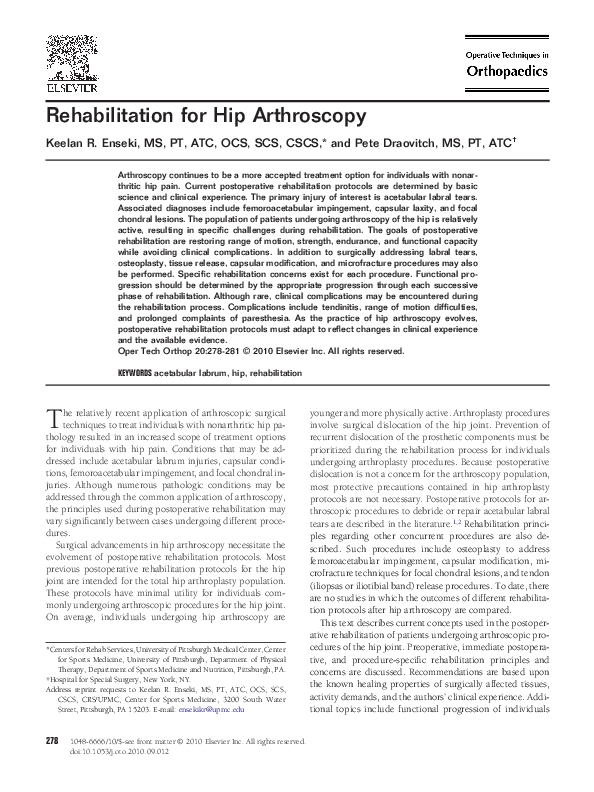 (PDF) Rehabilitation for Hip Arthroscopy (PDF) Rehabilitation for Hip Arthroscopy