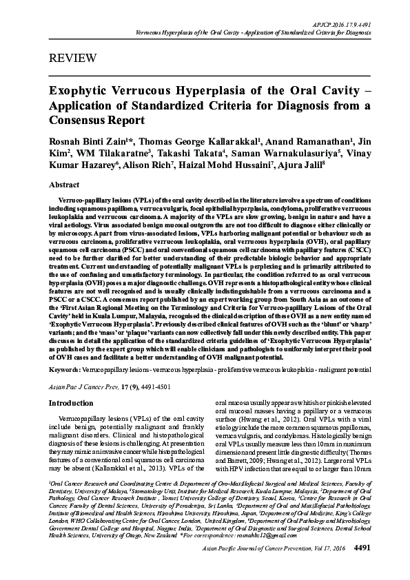 (PDF) Exophytic Verrucous Hyperplasia of the Oral Cavity – Application ...