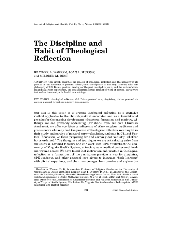 (PDF) The discipline and habit of theological reflection