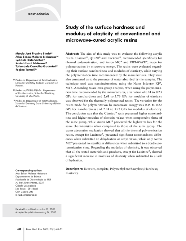 (PDF) Study of the surface hardness and modulus of elasticity of ...