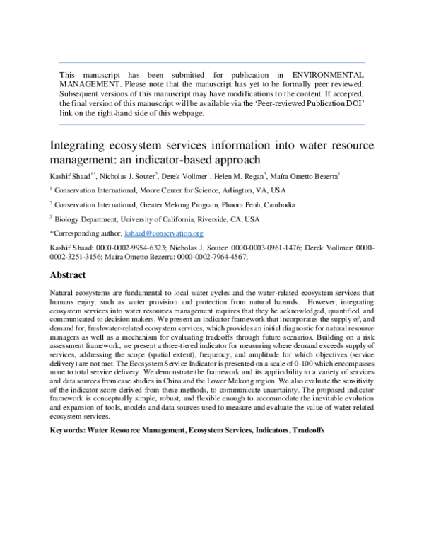 (PDF) Integrating ecosystem services information into water resource ...