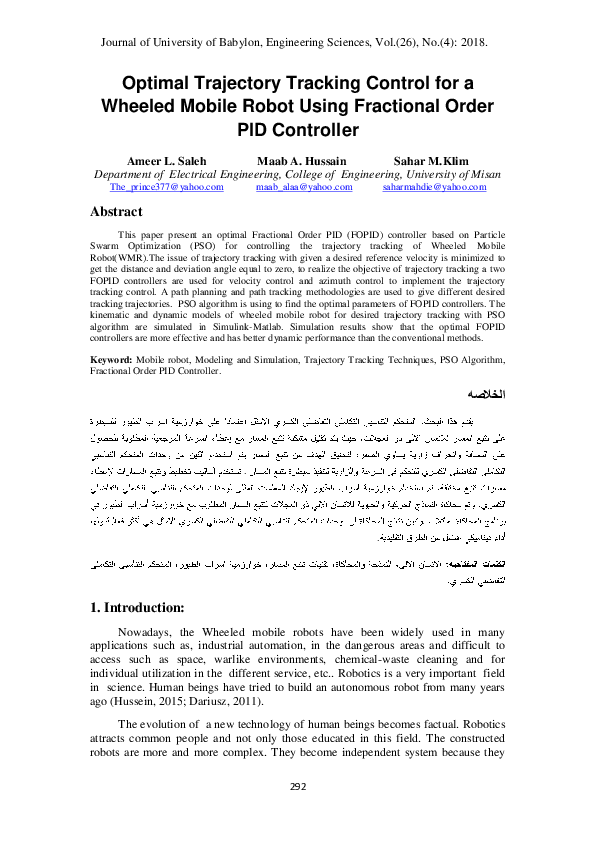 Pdf Fopid Control For Trajectory Tracking In Wmr