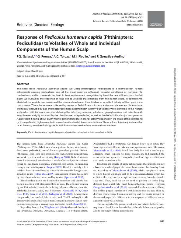 (PDF) Response of Pediculus humanus capitis (Phthiraptera: Pediculidae ...