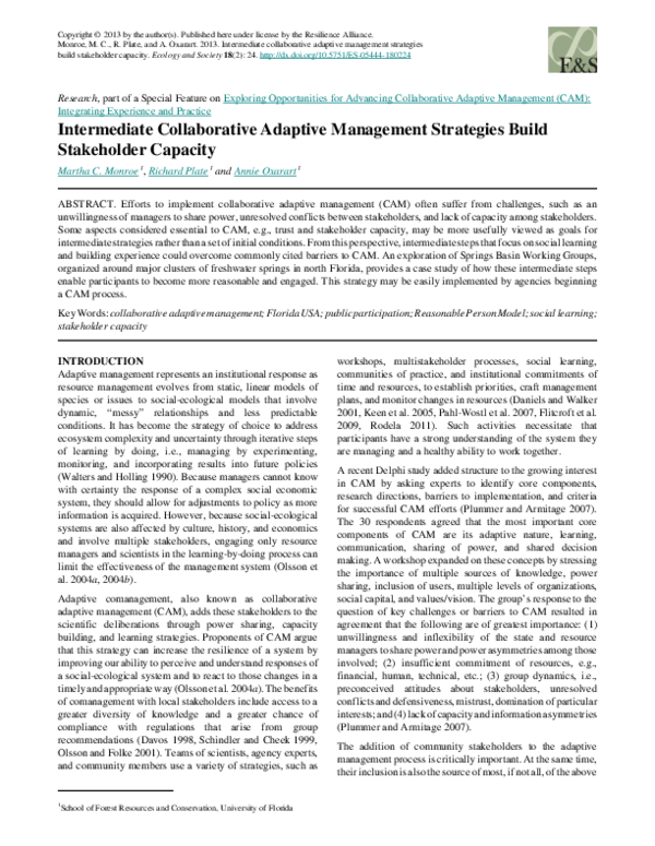 (PDF) Intermediate Collaborative Adaptive Management Strategies Build ...