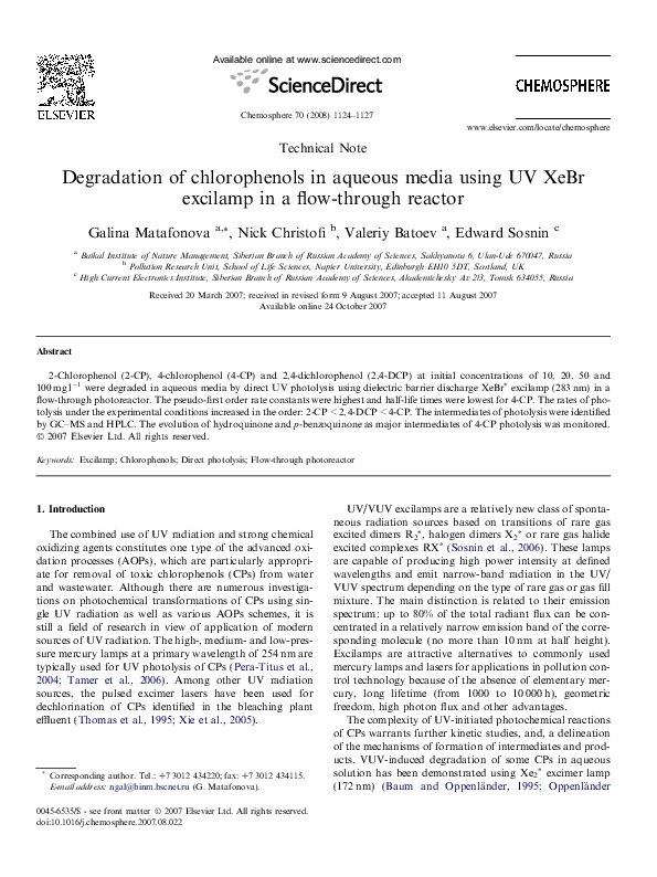 (PDF) Degradation of chlorophenols in aqueous media using UV XeBr ...