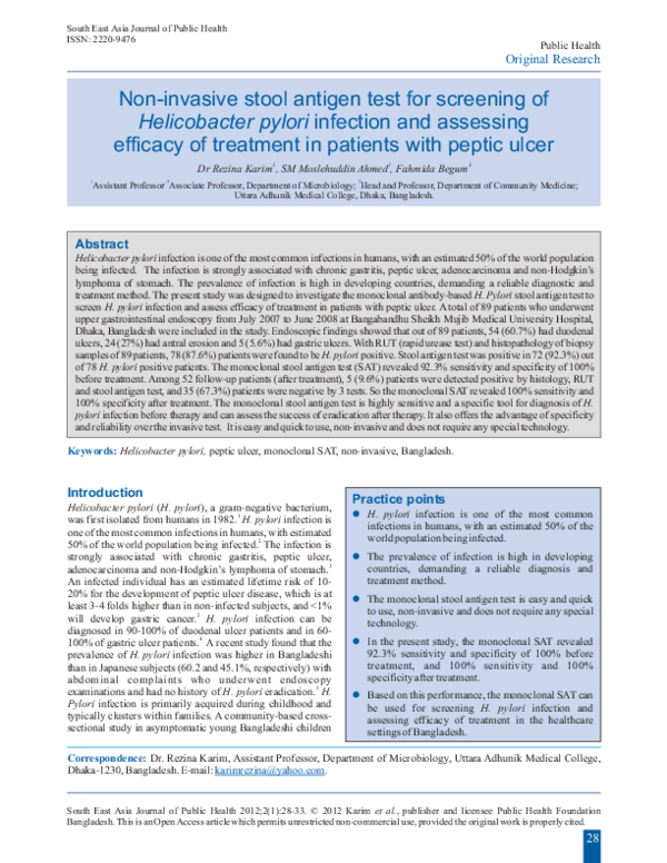 (PDF) Non-invasive stool antigen test for screening of Helicobacter ...