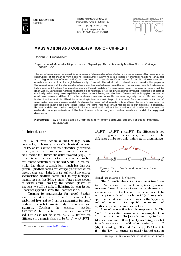 (PDF) Mass Action and Conservation of Current