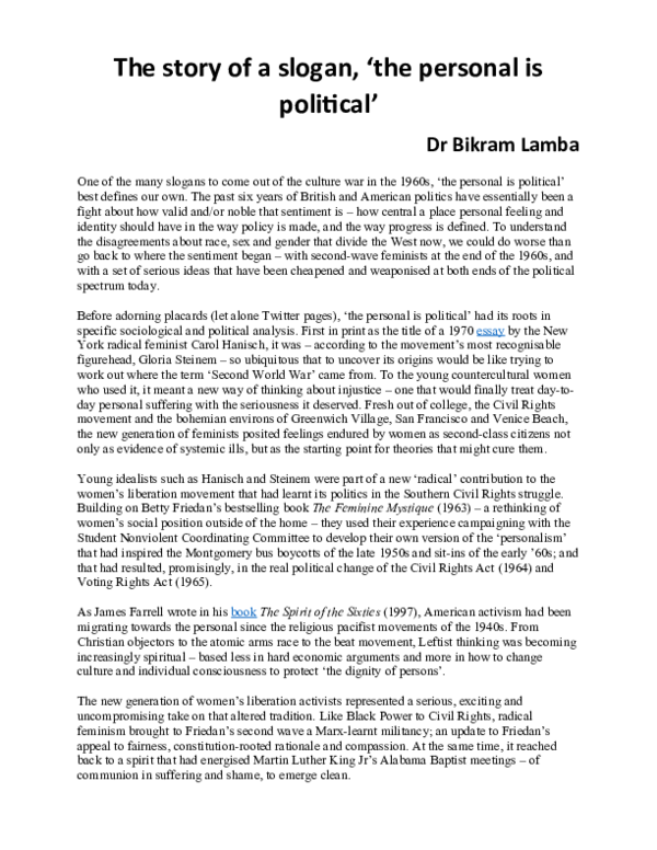 (DOC) The story of a slogan the personal is political