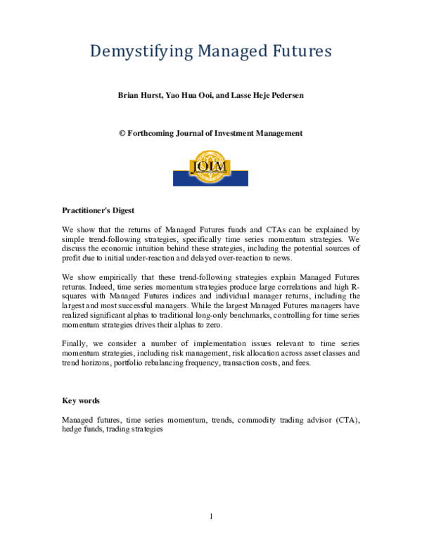 (PDF) Demystifying Managed Futures