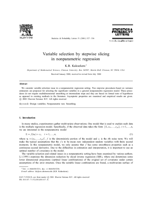 (PDF) Variable selection by stepwise slicing in nonparametric regression